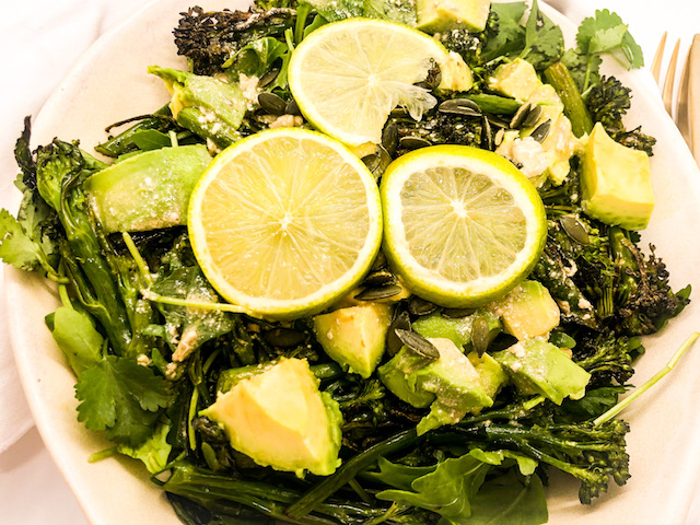 Rocket, avocado, broccoli and coriander salad in a tangy lime sauce